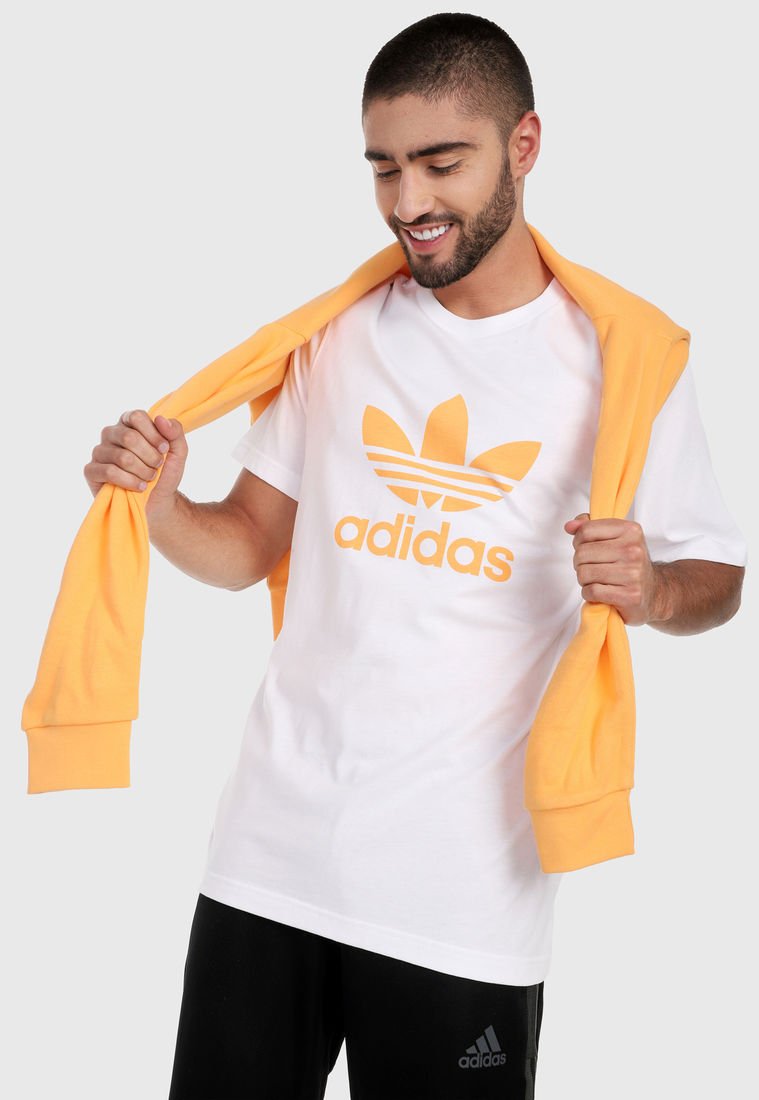 Camiseta Blanco Naranja Adidas Originals Adicolor Classics Trefoil