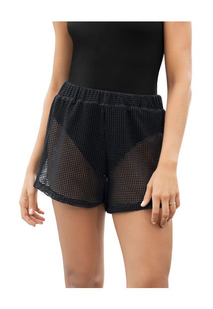 Short Playero En Malla Con Elástico En Cintura 193495F Negro - Compra ...