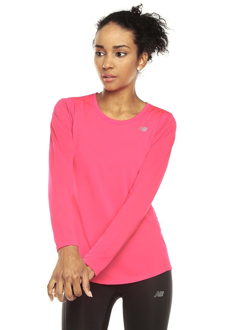 Camiseta Manga Larga Rosa Neón New Balance Accelrt Lngslv - Compra ...