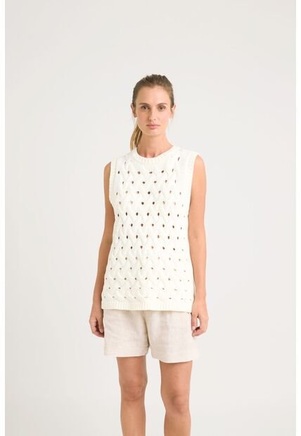 Chaleco Alba Tejido Para Mujer Rectilíneo Chaleco Alba Tejido Para Mujer Rectilíneo Crema S ...